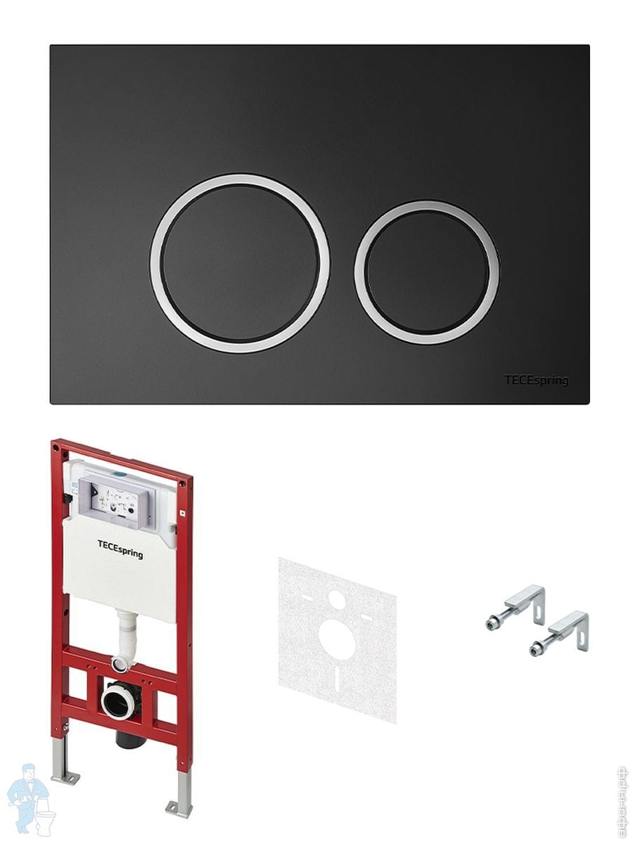 Комплект для установки подвесного унитаза, панель смыва TECE spring R черный мат. S955102 | Афоня.рф