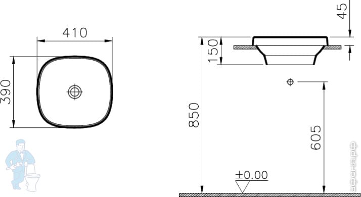 Раковина Vitra Frame 410х390 встраиваемая,антибактериальное покрытие ...